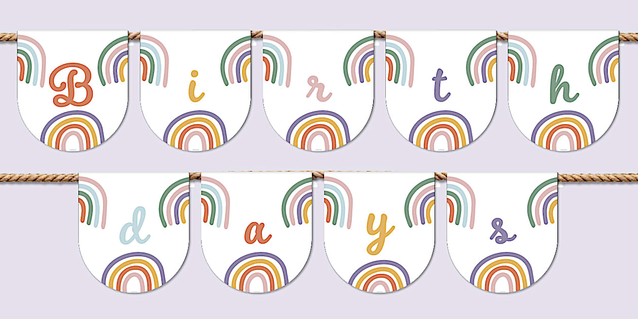 Muted Rainbow-Themed Birthdays Display Bunting - Twinkl
