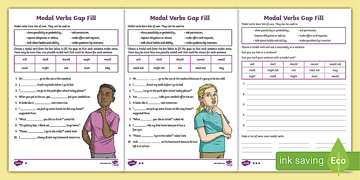 Editable Modal Verbs Gap Fill Differentiated Worksheet