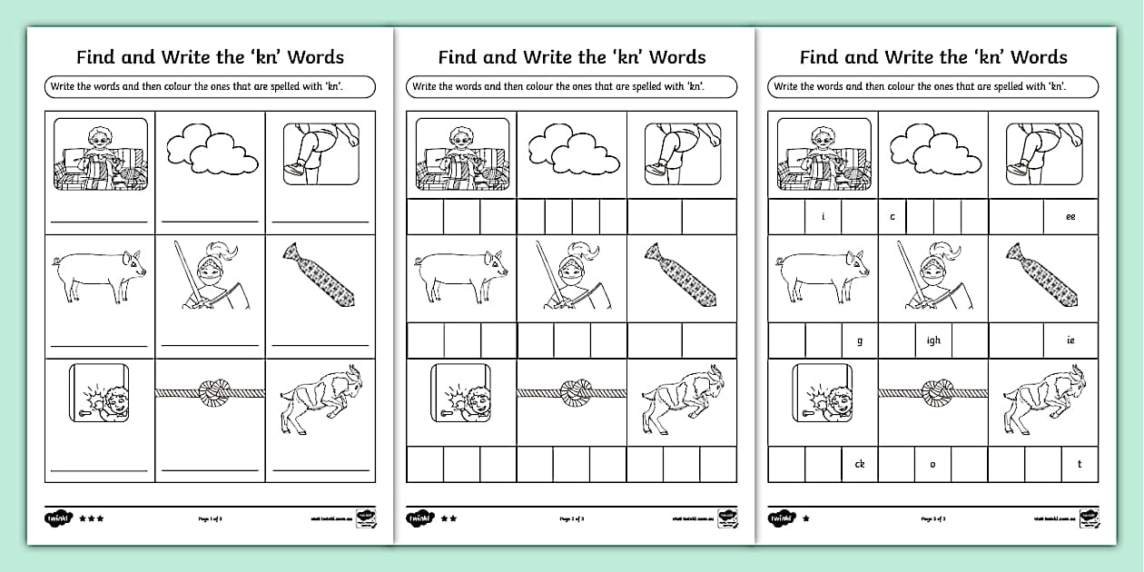 Find and Write the 'kn' Words Differentiated Worksheets