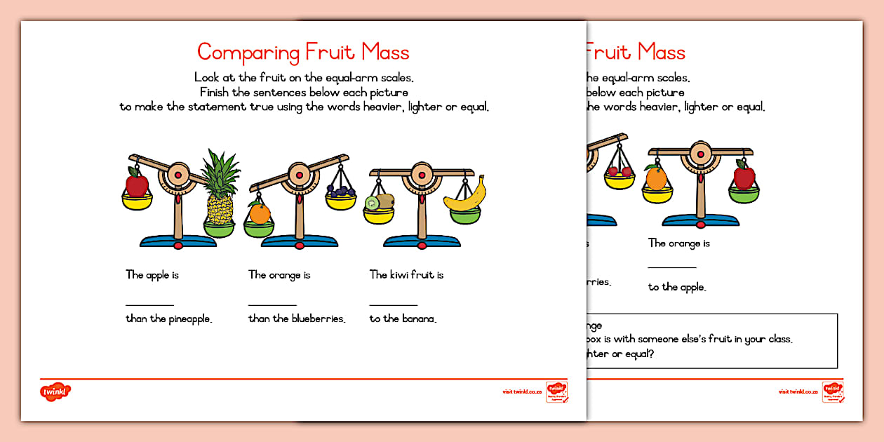 Grade 1 Mathematics: Comparing Fruit Mass - Activity Sheet