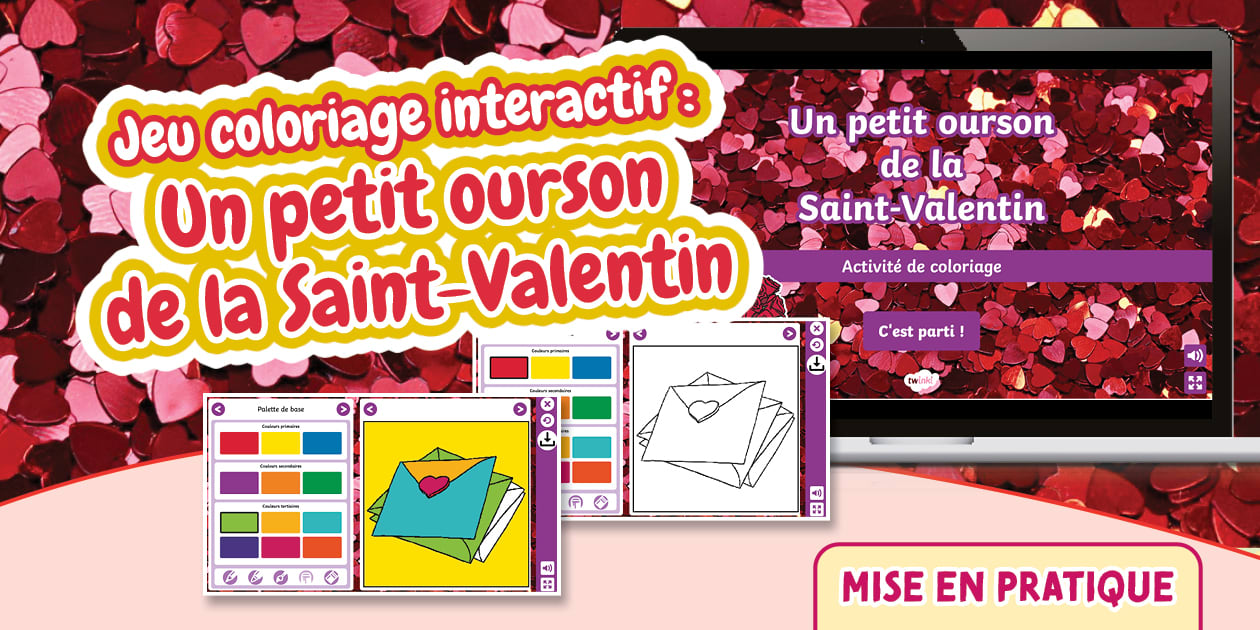 Jeu coloriage interactif : Un petit ourson de la Saint-Valentin
