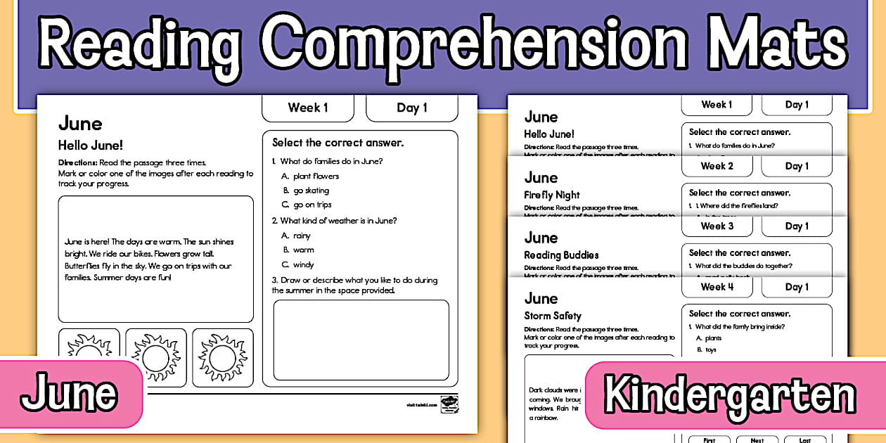 June Kindergarten Reading Comprehension Mats