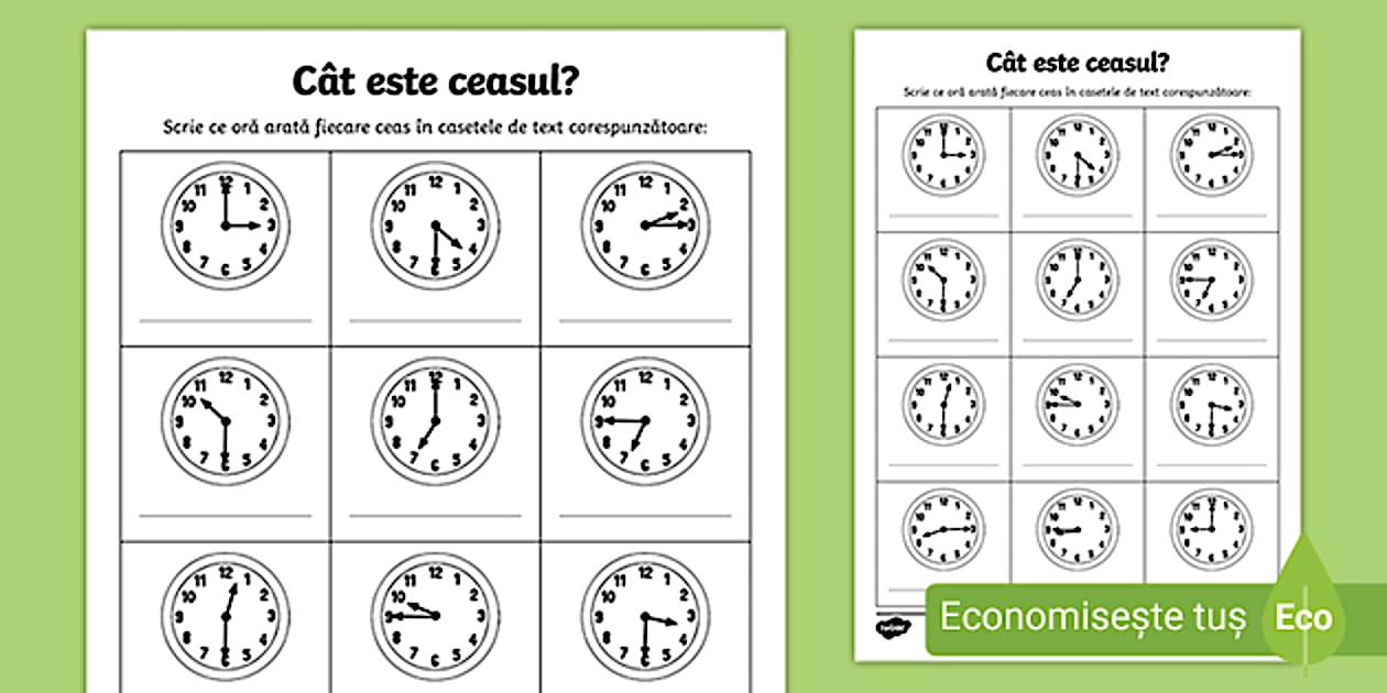 Cât este ceasul? - Fișă de lucru cu posibilitate de completare digitală