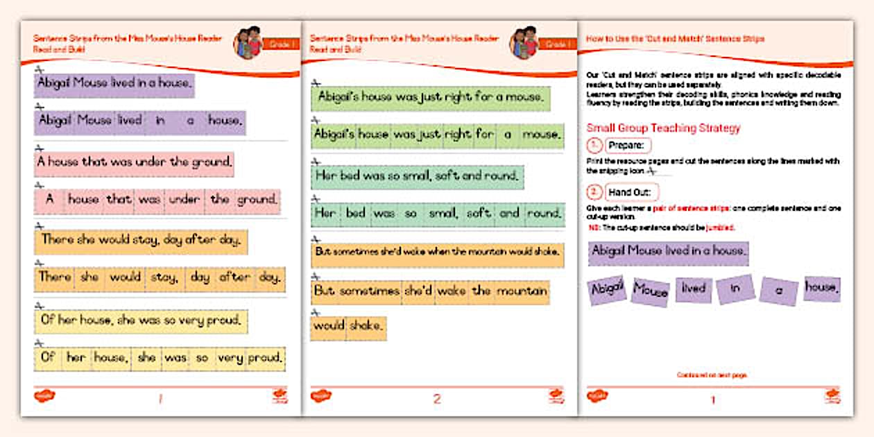Read and Build Sentence Strips: Miss Mouse's House