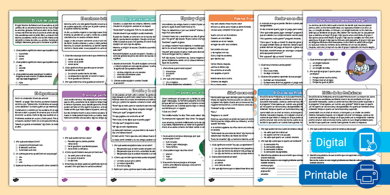 Paquete: Actividades de comprensión de lectura de ficción para segundo ...