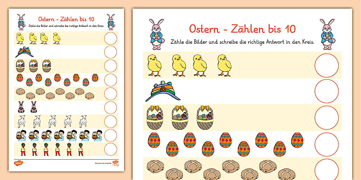 Ostern - Zählen bis 10 Arbeitsblatt (teacher made) - Twinkl
