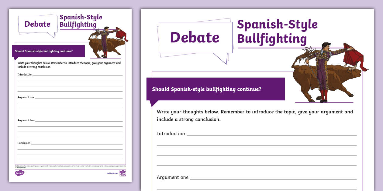 Spanish-Style Bullfighting Debate Writing Template - Twinkl