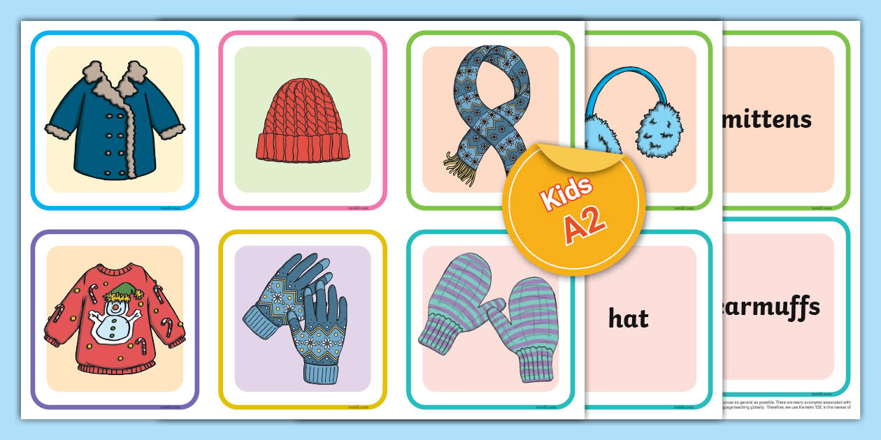 ESL Winter Clothes Matching Cards [Kids, A2] (teacher made)
