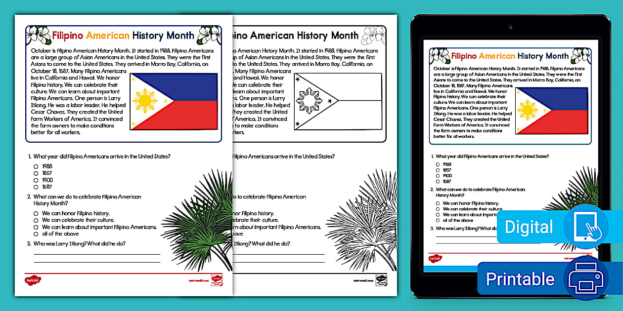 Second Grade Filipino American History Month Reading Passage