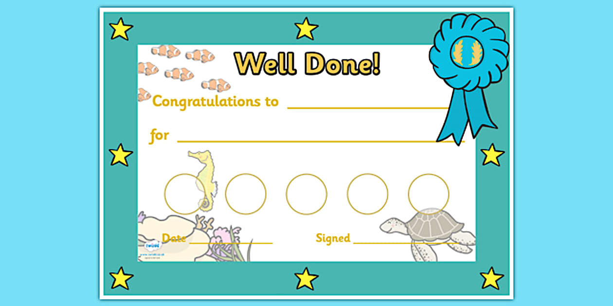 Under The Sea Sticker Reward Certificates (30mm) - Twinkl