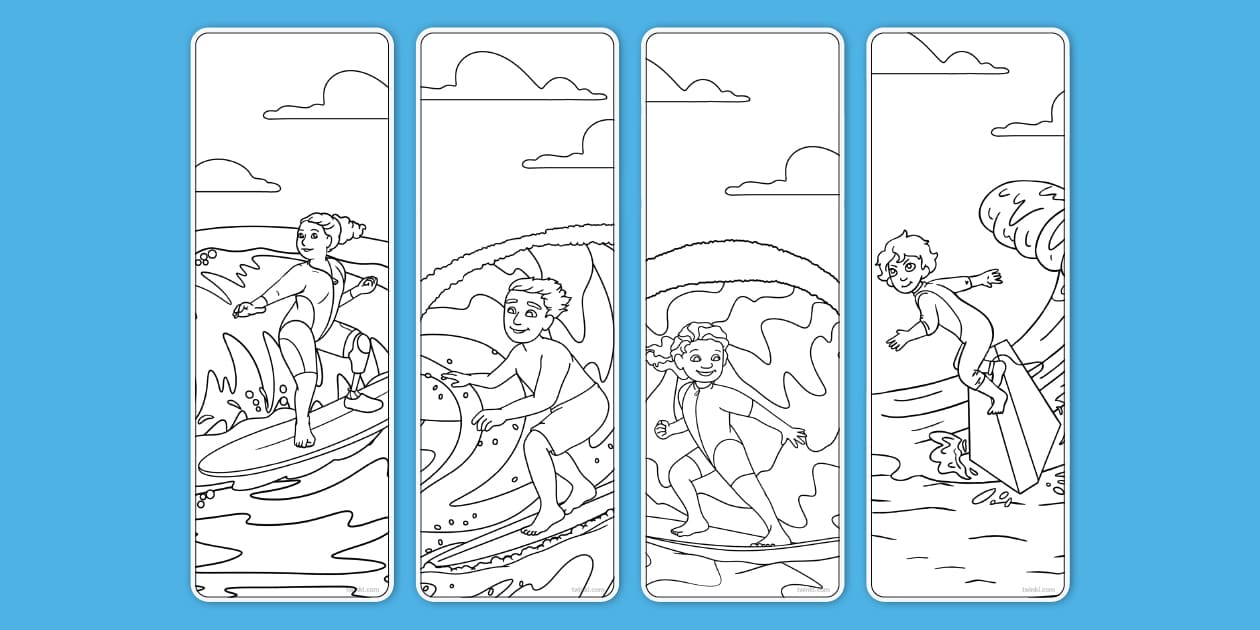 Marque-page à colorier : Le surf (Teacher-Made) - Twinkl