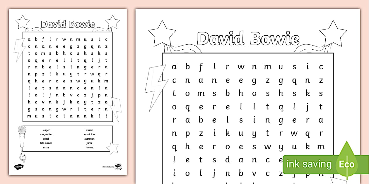 👉 David Bowie Word Search,David Bowie (Teacher-Made)