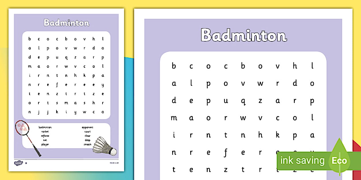 Badminton Word Search for Classroom Use (Teacher-Made)