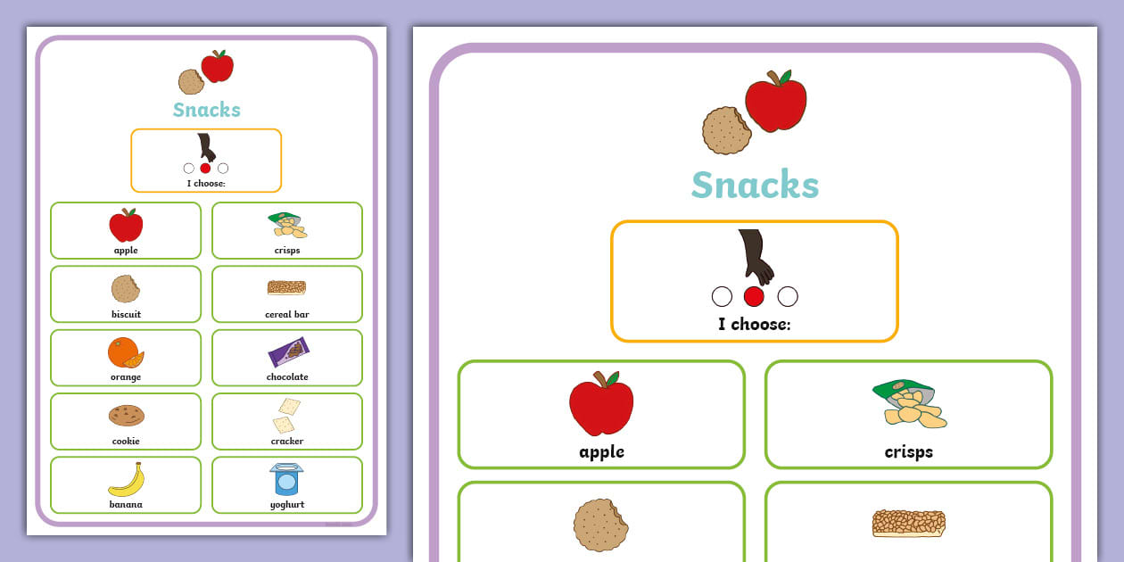 Twinkl Symbols: Snacks Choice Board (teacher made) - Twinkl