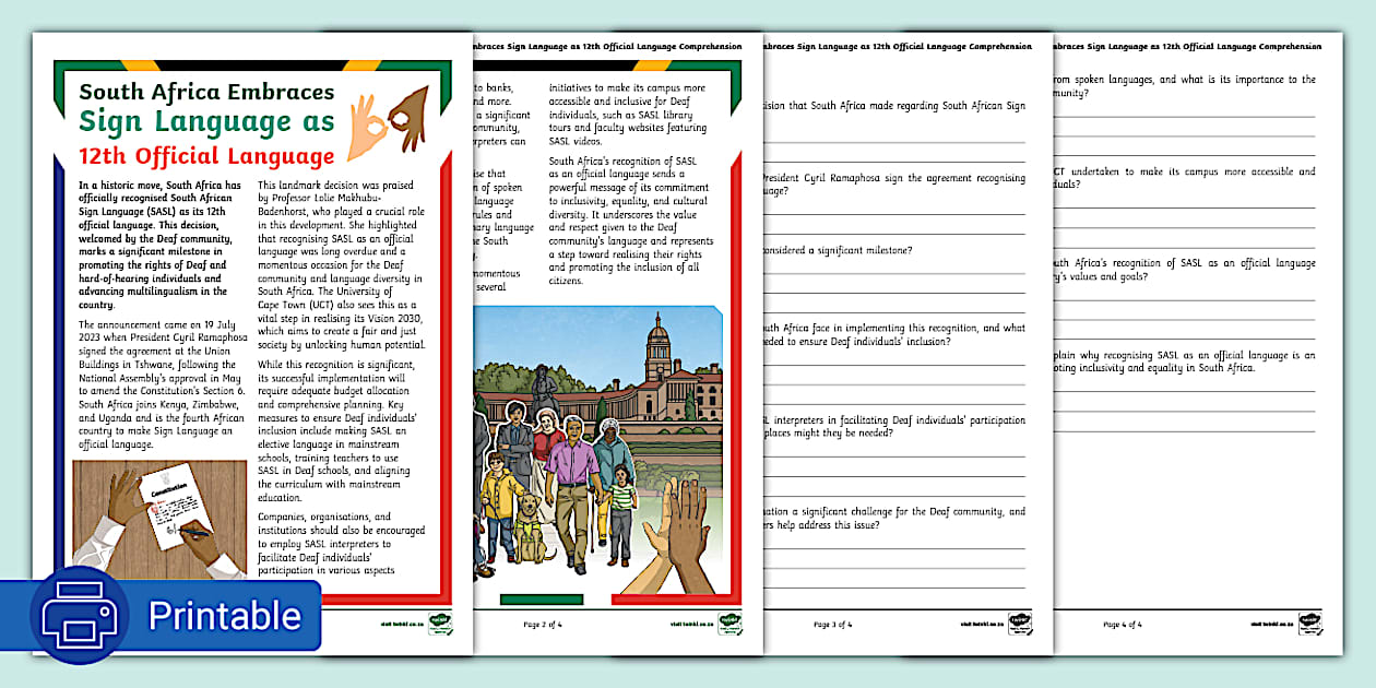 South Africa Sign Language as 12th Language Comprehension