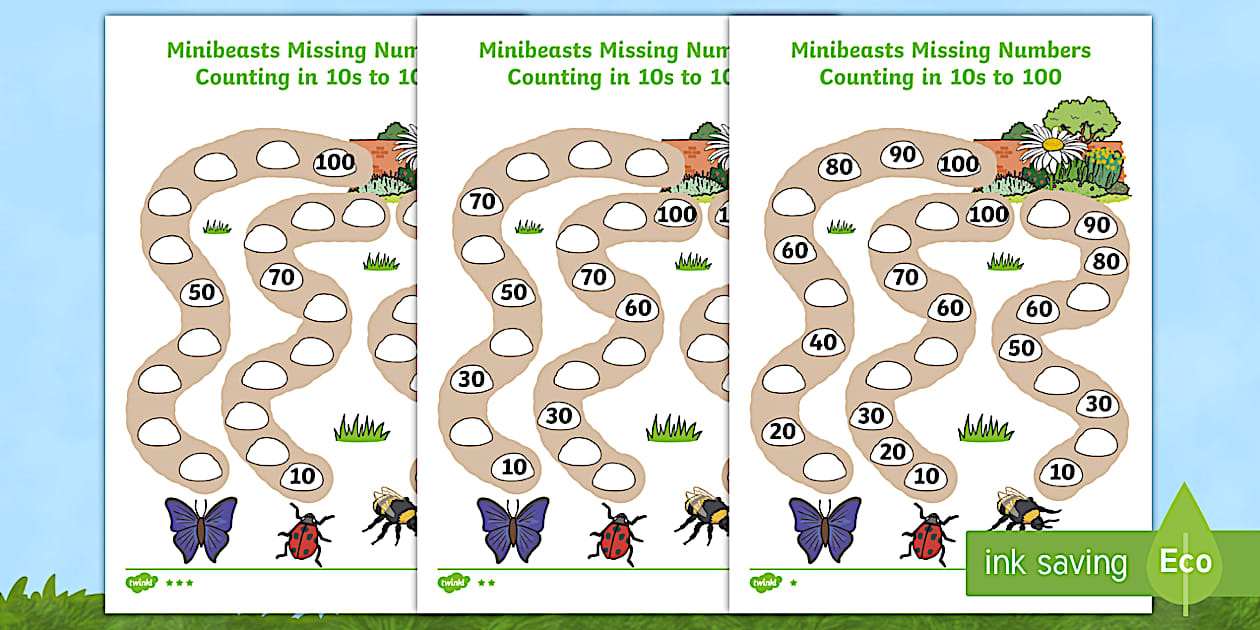 Editable Counting in 10s to 100 Minibeast Differentiated Worksheets
