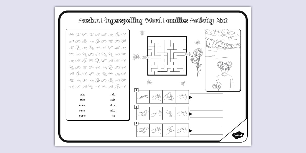 Auslan Fingerspelling Word Families Activity Mat - Twinkl