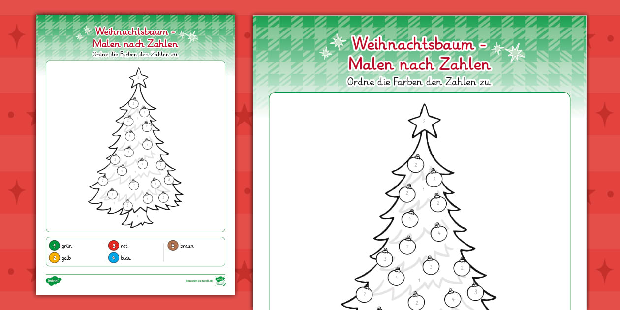 Weihnachtsbaum - Malen nach Zahlen - Twinkl