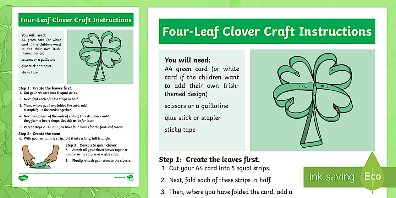 Black and White 4 Leaf Clover Craft Instructions - Twinkl