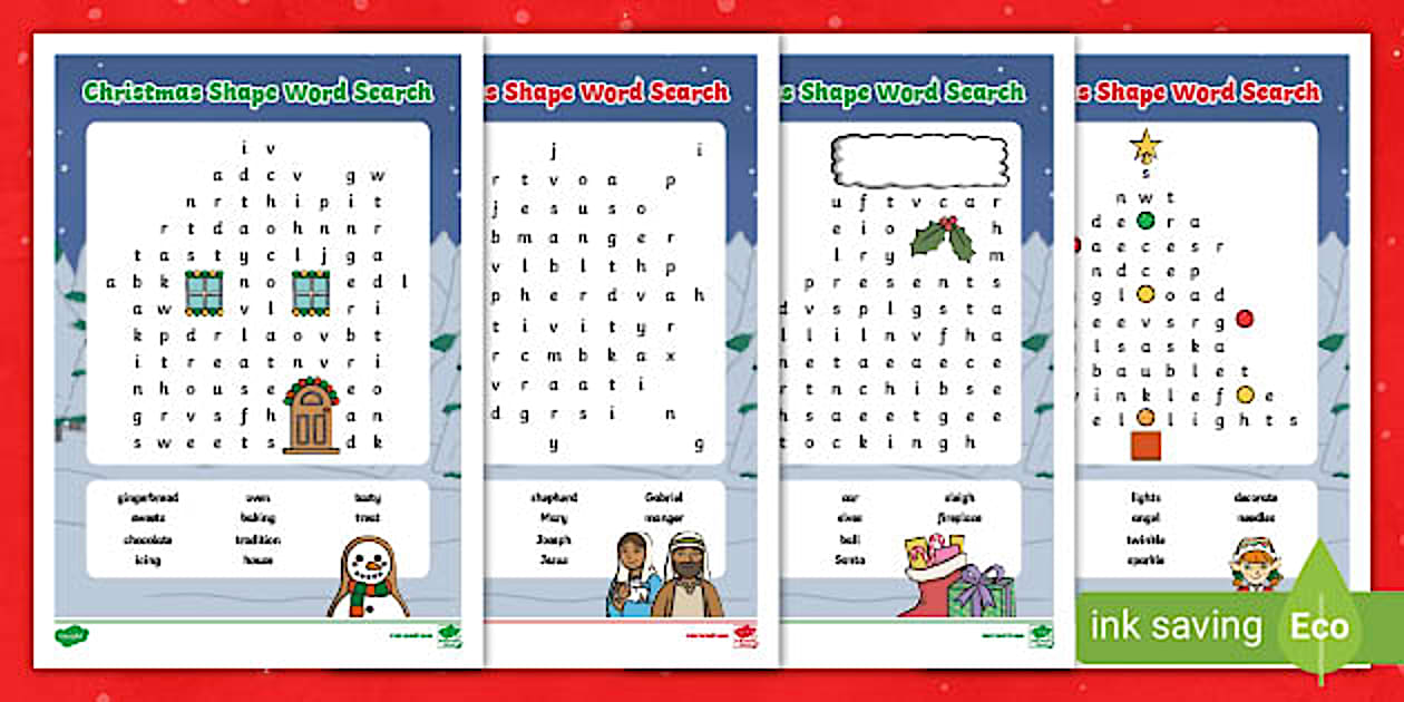 KS1 Christmas Shape Word Searches (teacher made) - Twinkl