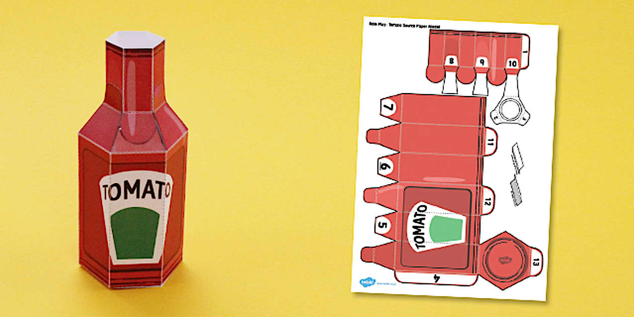 Supermarket Role Play Tomato Sauce Paper model - Twinkl