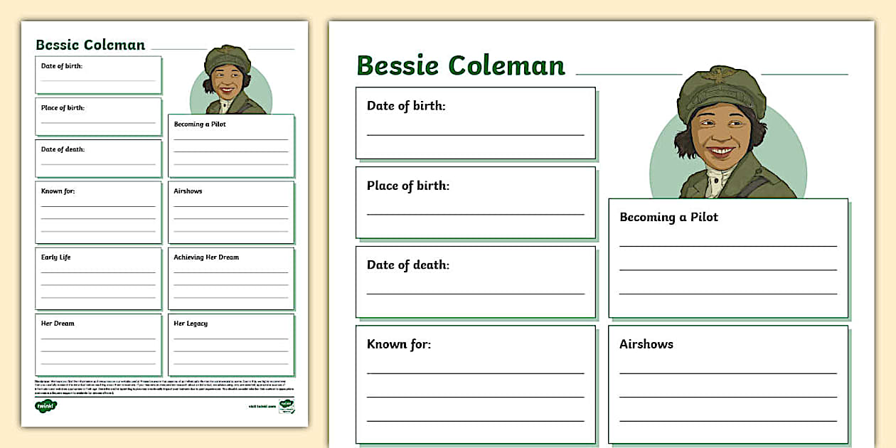 Bessie Coleman Fact File Template (teacher made) - Twinkl