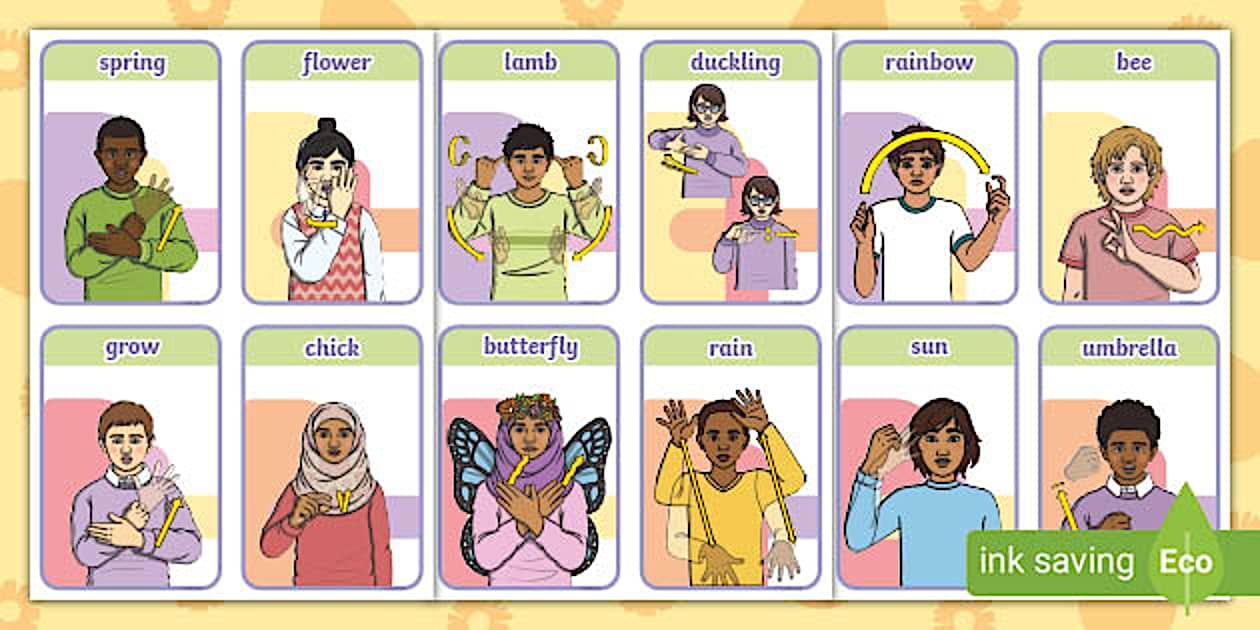 Signs of Spring Flashcards - BSL Resource (teacher made)