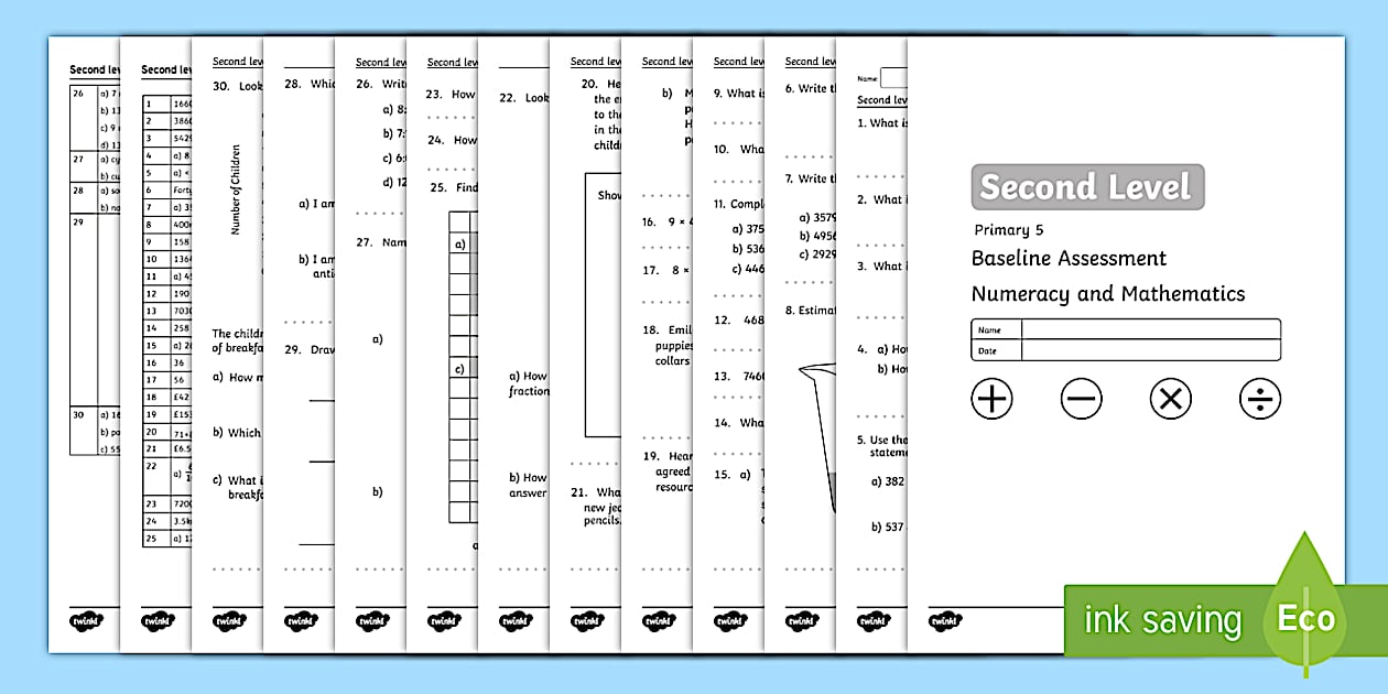 Editable Second Level (P5) Baseline Maths Assessment