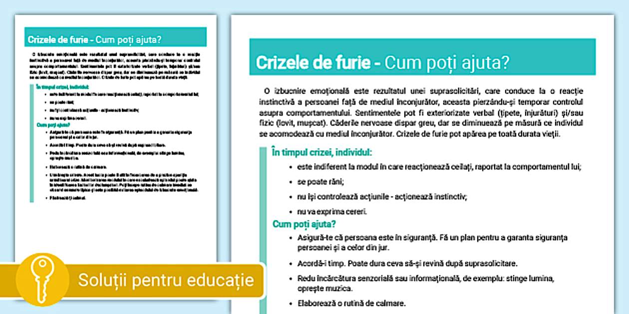 Crize de furie la copii - Fișă informativă | Twinkl România