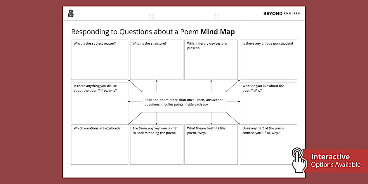 Responding to a Poem Mindmap Worksheet (teacher made)