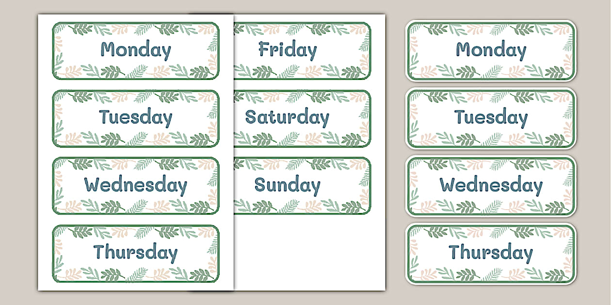 Editable Botanical-Themed Days of the Week Display Cards
