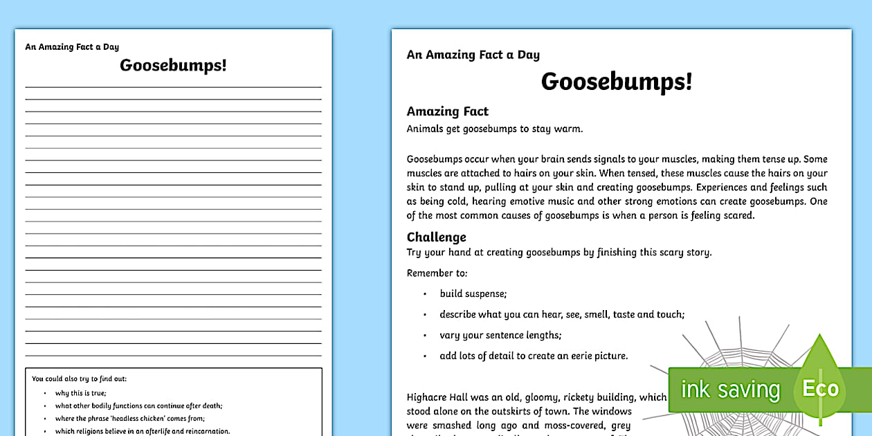 Editable Goosebumps! Worksheet - Amazing Fact Of The Day