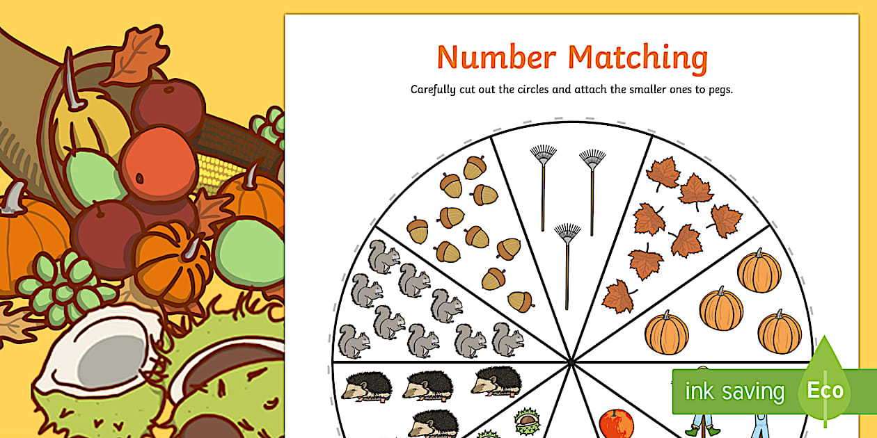 Higher Ability Autumn-Themed Number Matching Pegs - Twinkl