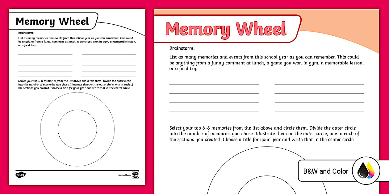 End of the Year Memory Wheel Activity for 6th-8th Grade