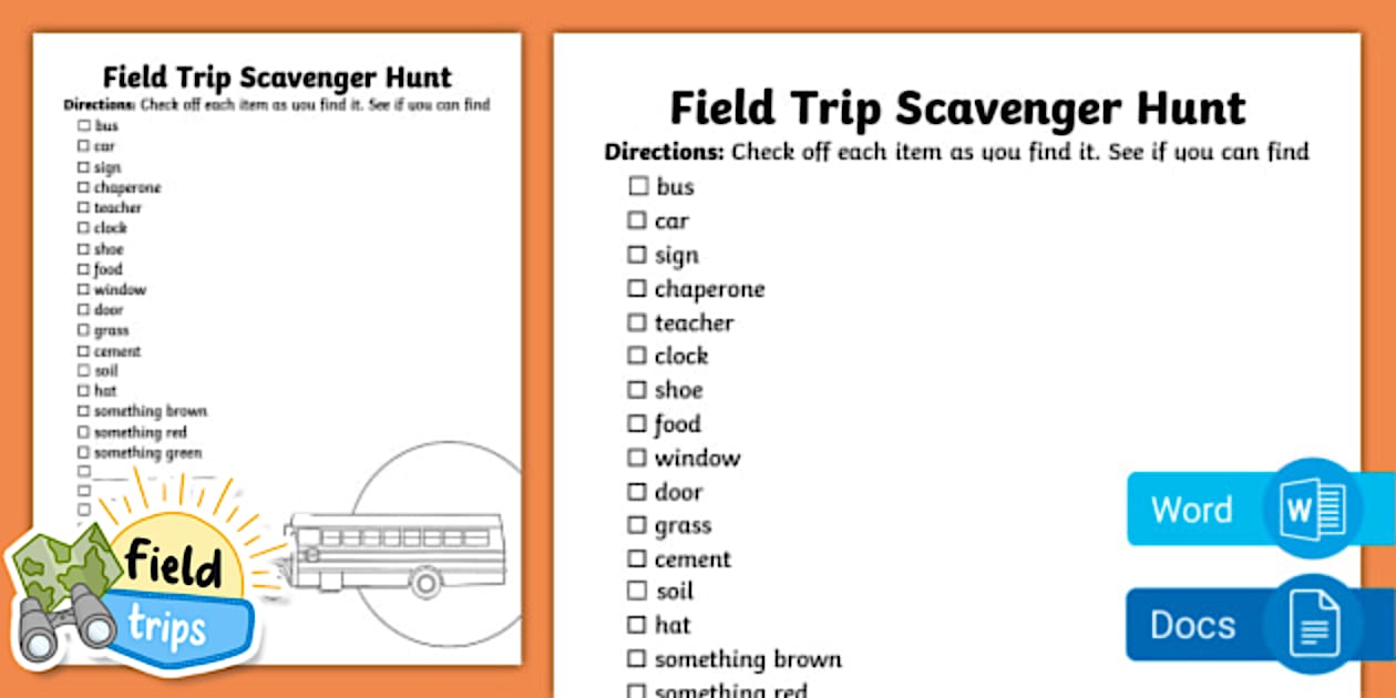 Scavenger Hunt Field Trip Template | K-2nd Grade Resource