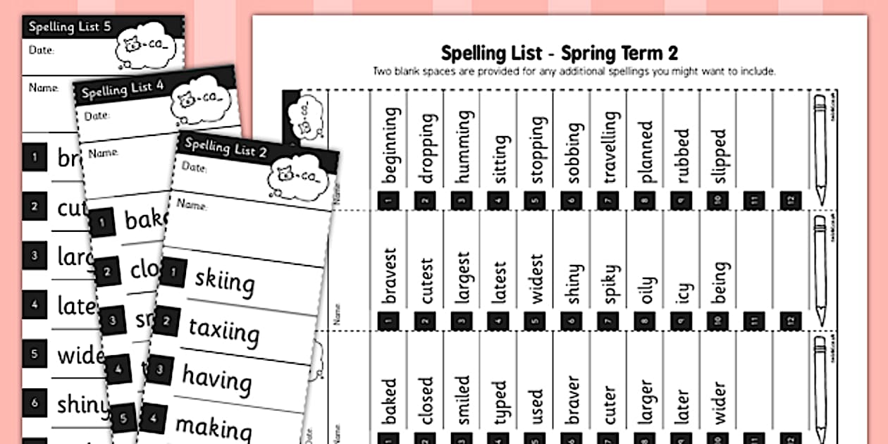 Home Educators Spelling Lists Year 2 Spring 2 (teacher made)