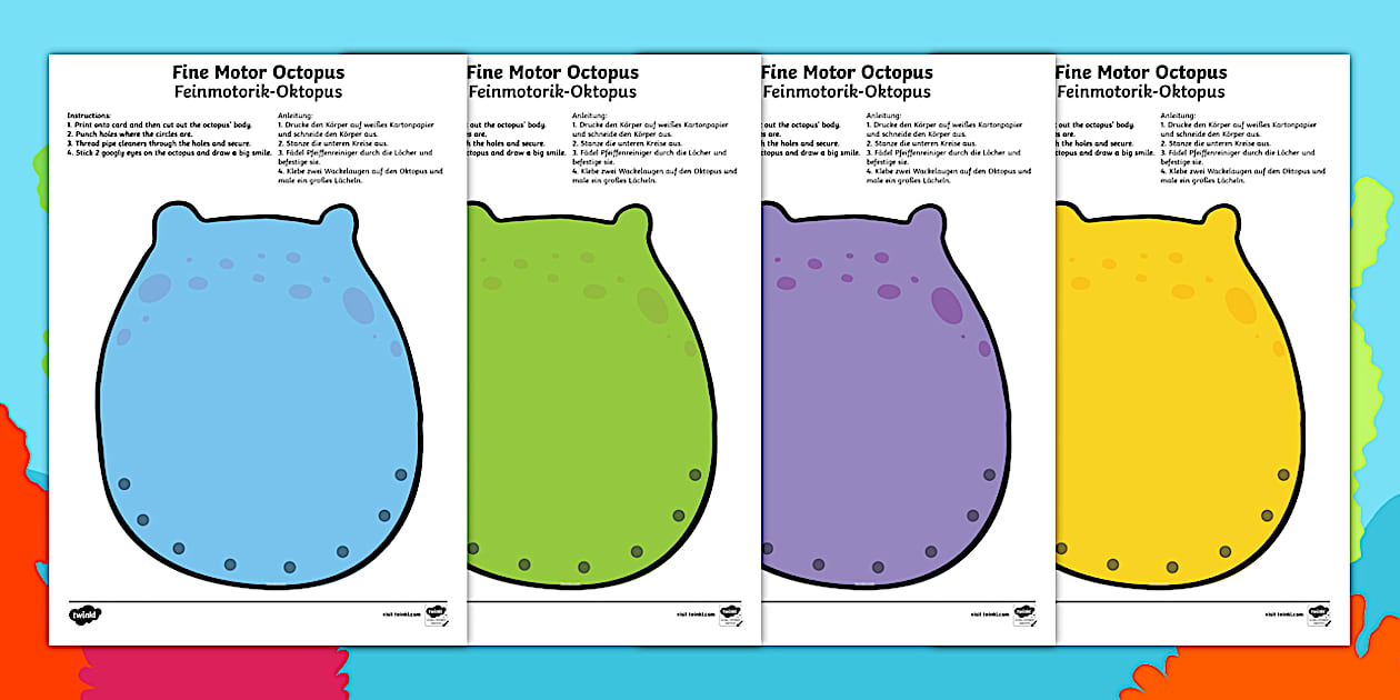 Fine Motor Octopus Worksheet English/German - EAl, German, Fine Motor ...