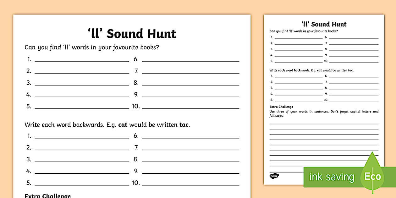 'll' Sound Hunt Worksheet (teacher made) - Twinkl
