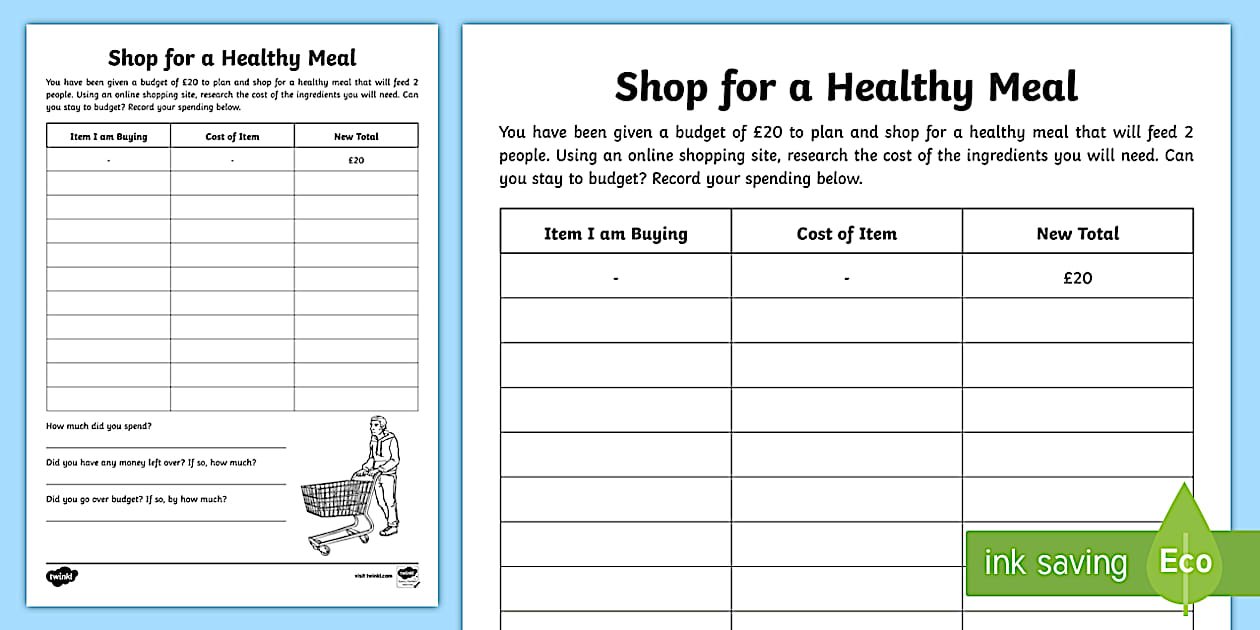 Shop for a Healthy Meal Worksheet / Worksheet - Twinkl