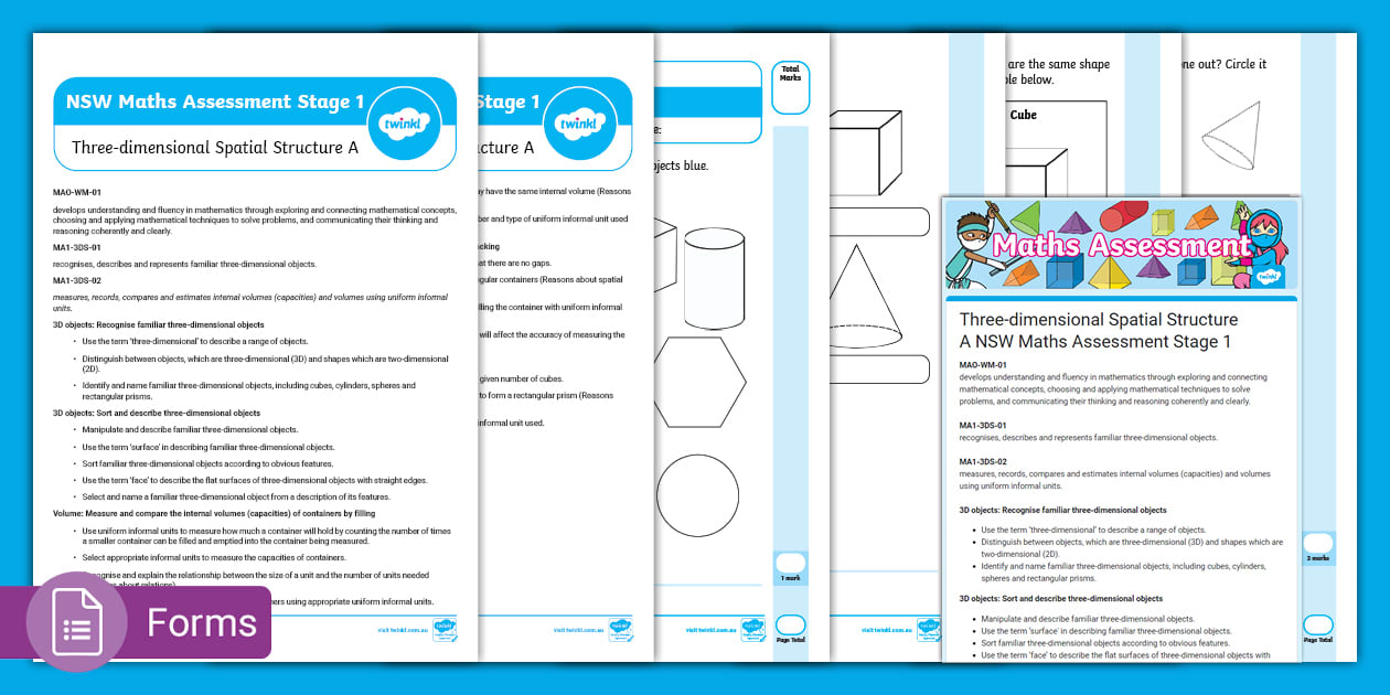 Maths Assessment NSW Curriculum- Stage 1 Three-dimensional spatial ...