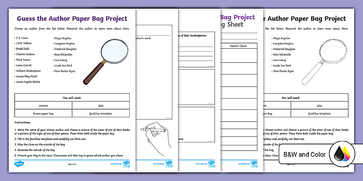 Guess the Author Paper Bag With Self-Check and Grading Sheet