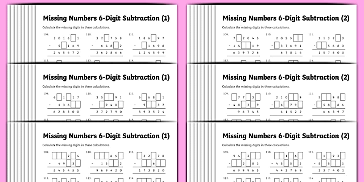 6-Digit Subtraction Differentiated Worksheet Pack - Twinkl