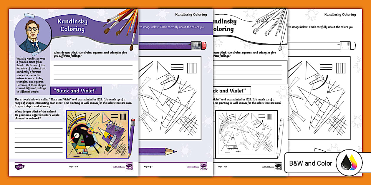 Kandinsky Comprehension and Coloring Worksheet for 3rd-5th Grade