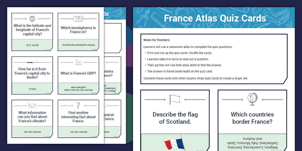 France Atlas Quiz Cards (teacher made) - Twinkl