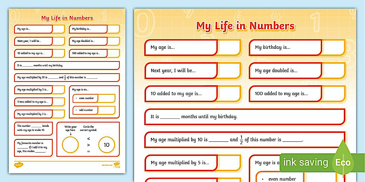 👉 LKS2 Maths All About Me – My Life in Numbers Activity Sheet