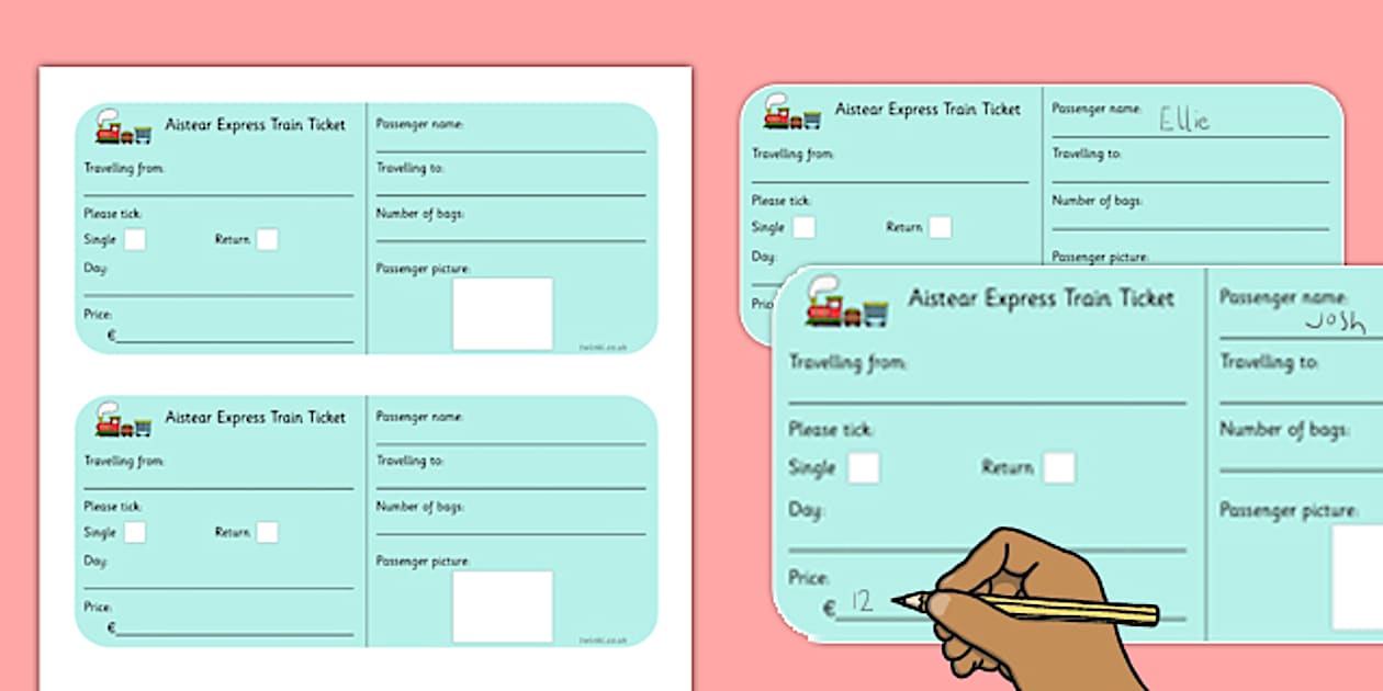 Aistear Transport Train Ticket Template (teacher made)