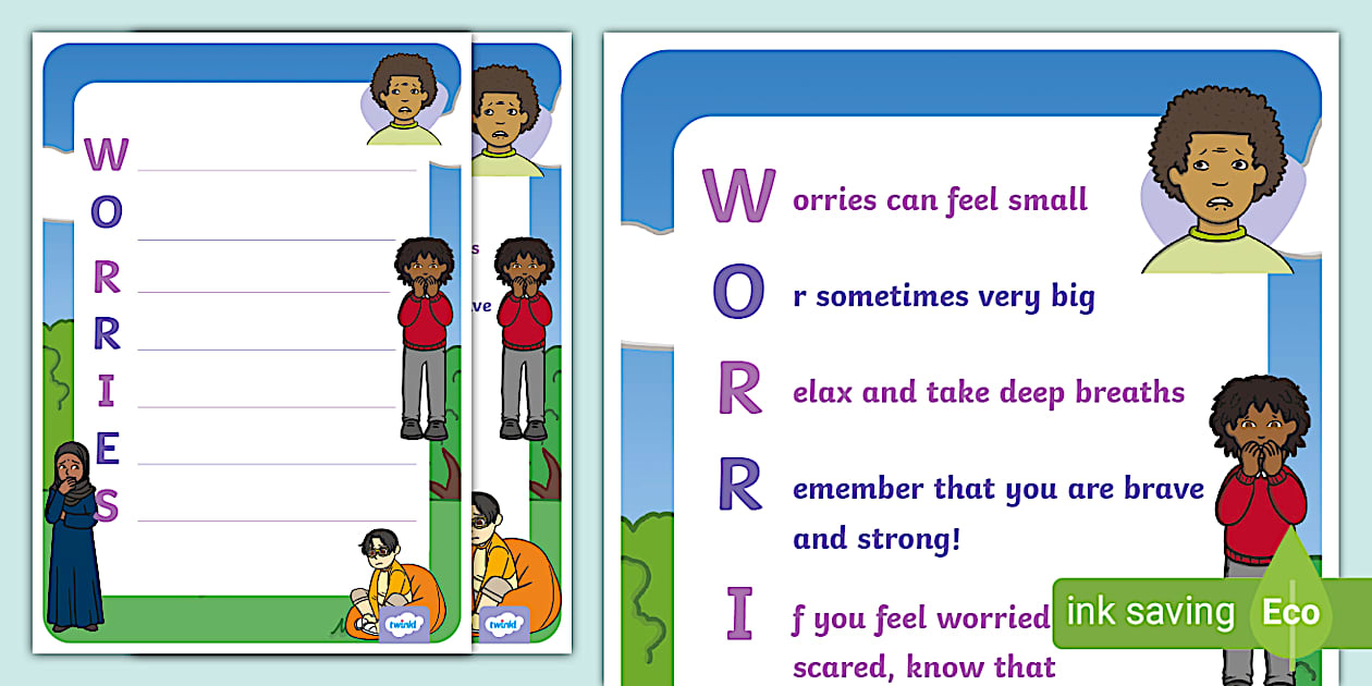 Worries Acrostic Poem Example (teacher made) - Twinkl