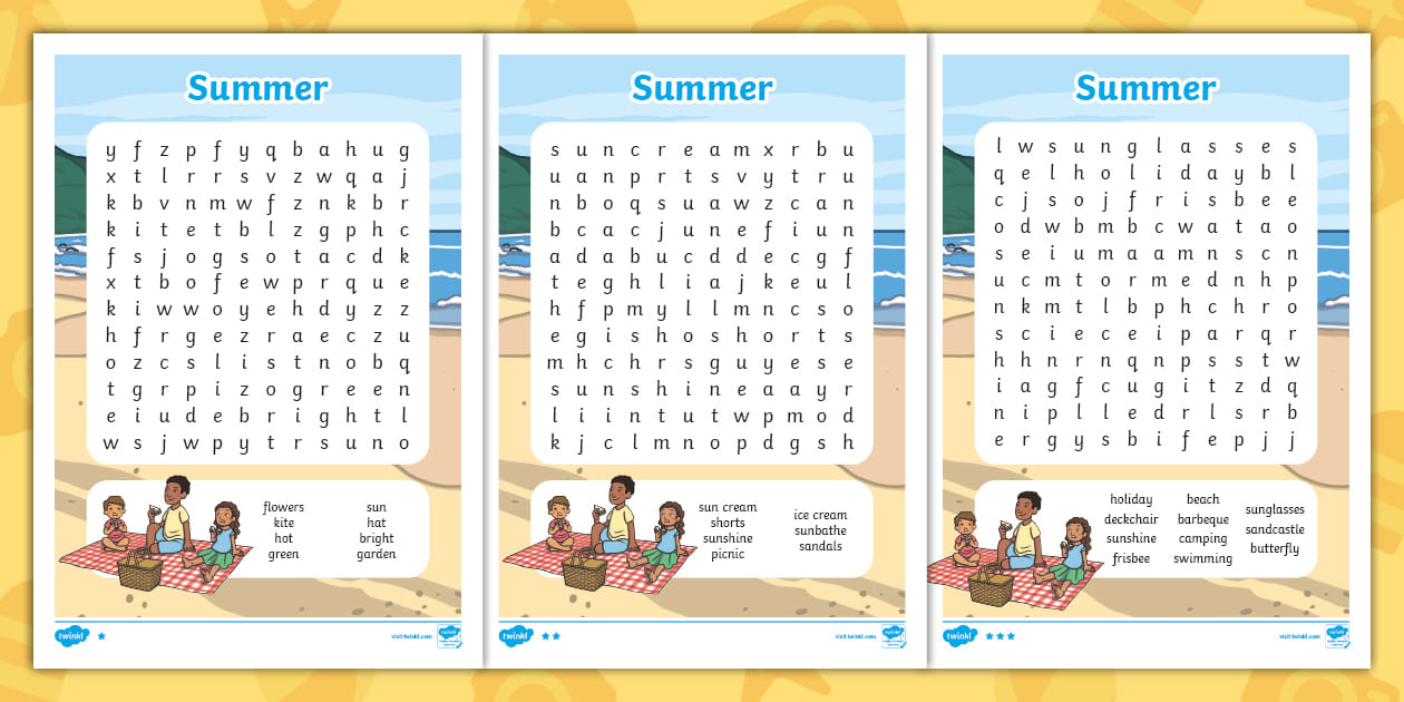 Differentiated Summer Wordsearch | Fun Word Search Printable
