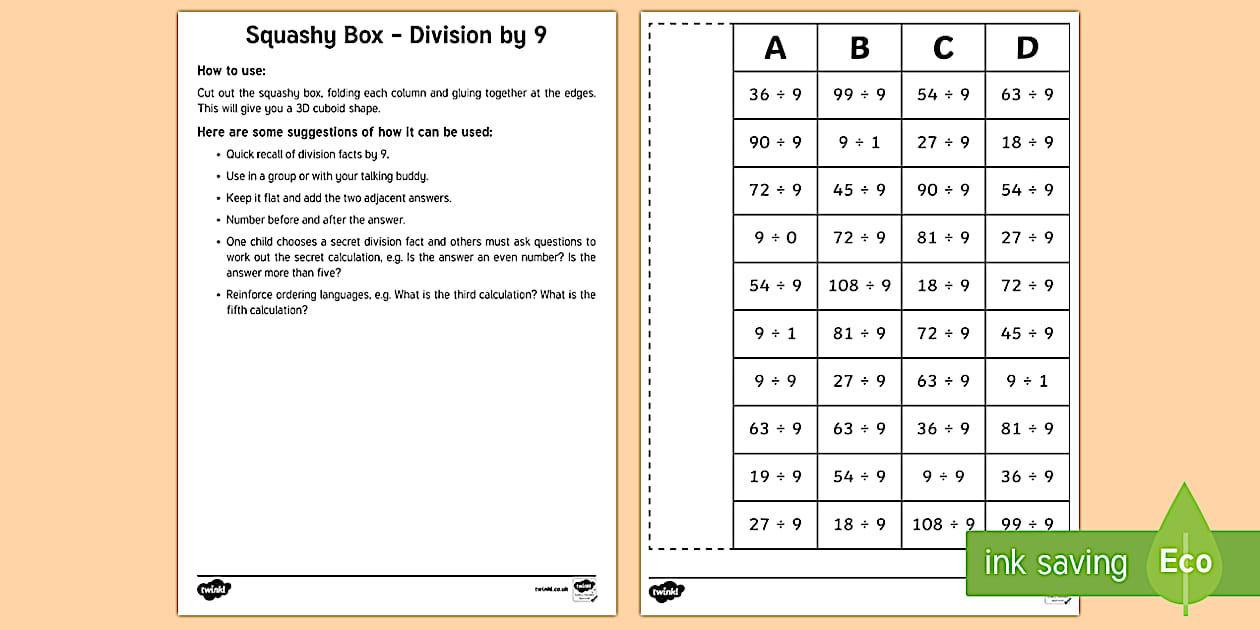 Squashy Boxes Division by 9 Craft - Mental Maths Warm Up + Revision