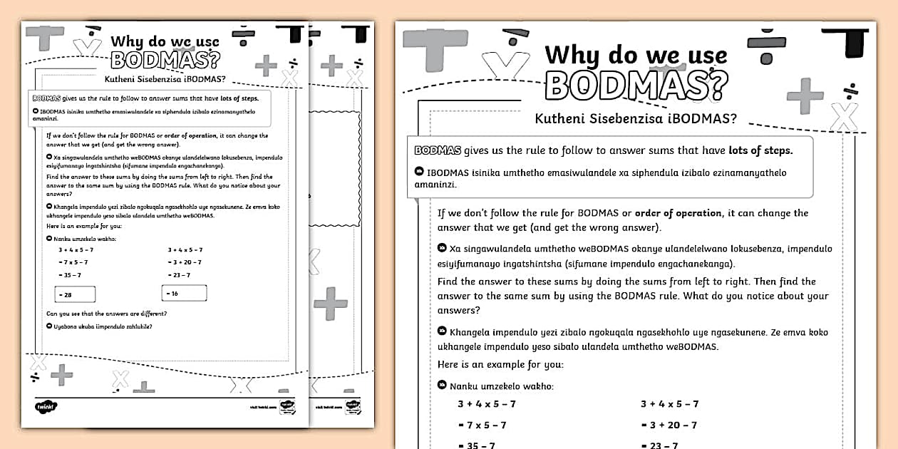 Why do we use BODMAS IsiXhosa (teacher made) - Twinkl